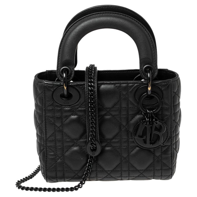 Dior Black Cannage Leather Mini Lady Dior Tote at 1stDibs