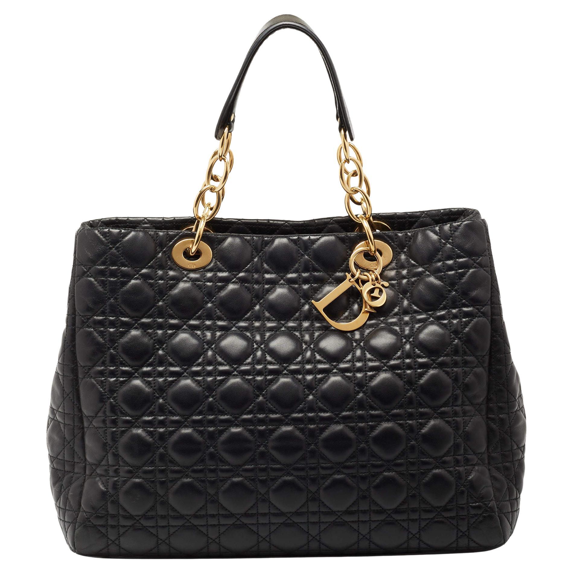 Dior Black Cannage Leather Soft Lady Dior Shopper Tote at 1stDibs