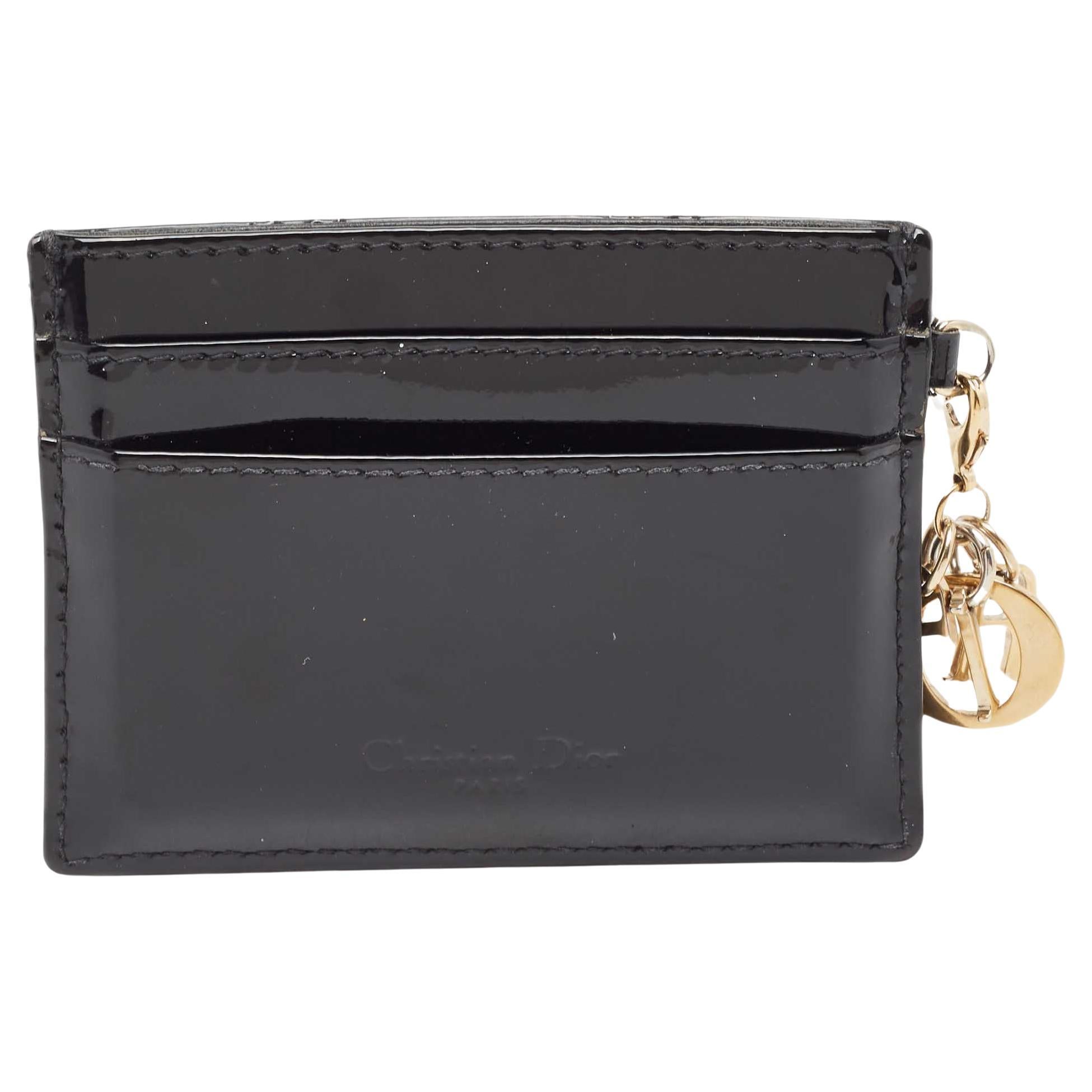 Dior Black Cannage Patent Leather Lady Dior Card Holder For Sale at 1stDibs