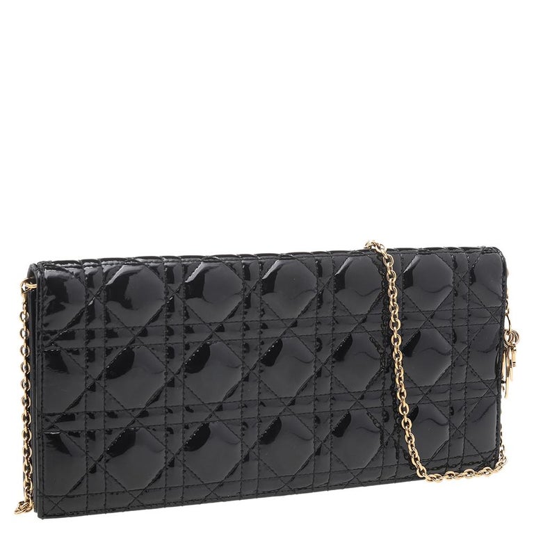 Dior Black Cannage Patent Leather Lady Dior Chain Clutch at 1stDibs ...