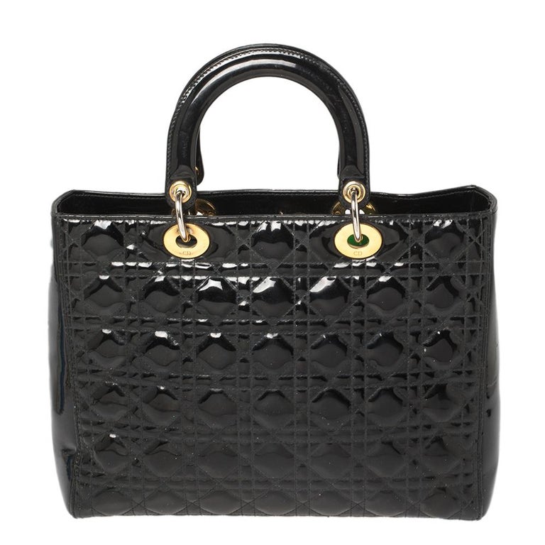 Dior Black Cannage Patent Leather Large Lady Dior Tote at 1stDibs