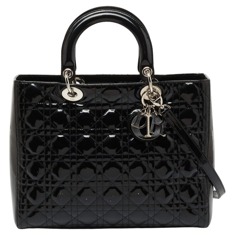 Dior Black Cannage Patent Leather Large Lady Dior Tote For Sale at 1stDibs