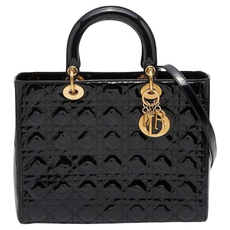 Dior Black Cannage Patent Leather Large Lady Dior Tote For Sale at 1stDibs