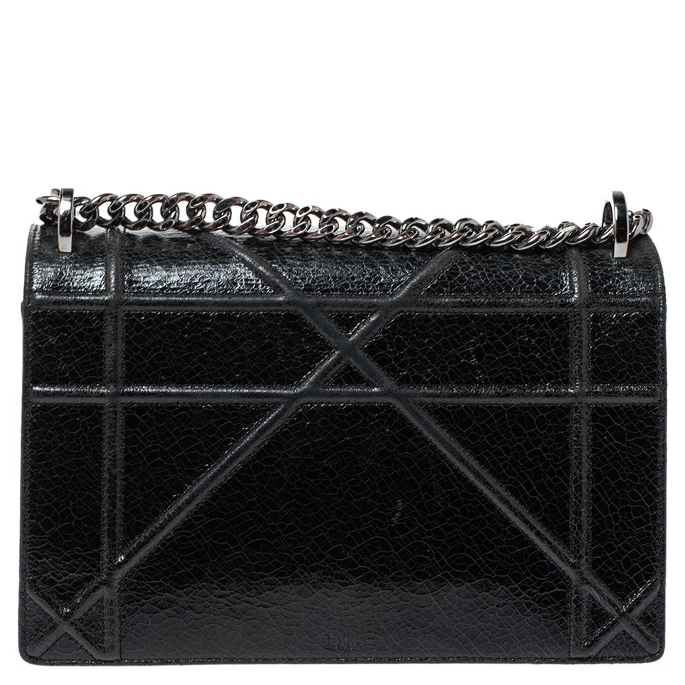 Dior Black Crackled Patent Leather Medium Diorama Shoulder Bag at 1stDibs