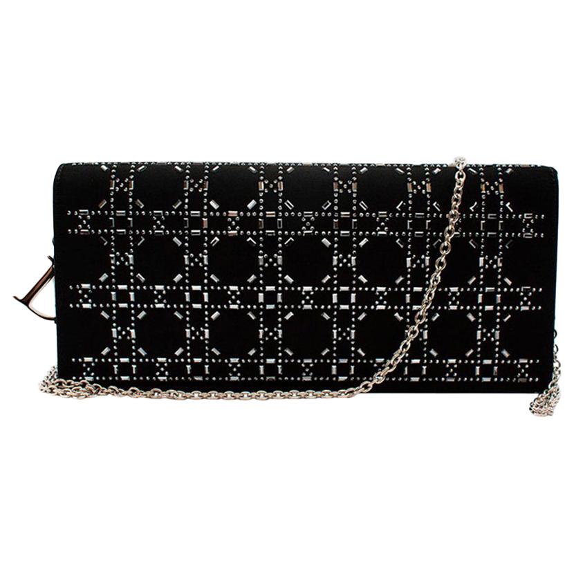 Dior Black Crystal Cannage Embellished Satin Shoulder Bag For Sale at ...
