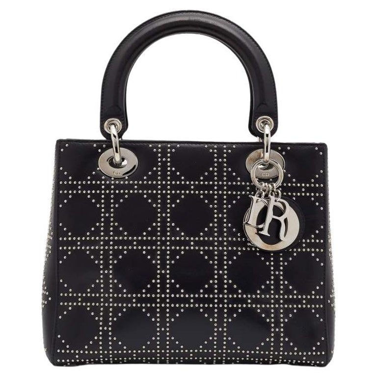 Dior Black Embellished Cannage Leather Medium Lady Dior Tote For Sale ...