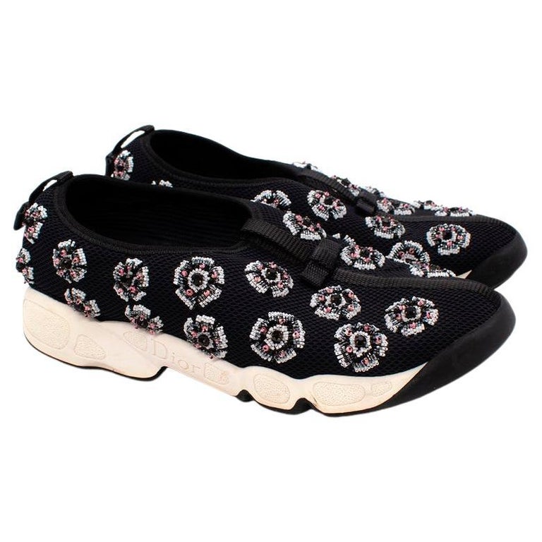 Dior Black Floral Embellished Mesh Fusion Slip-On Sneakers For Sale at ...