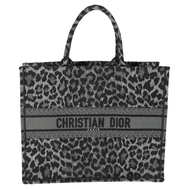 Dior Black and Gray Leopard Mizza Embroidery Large Book Tote For Sale ...