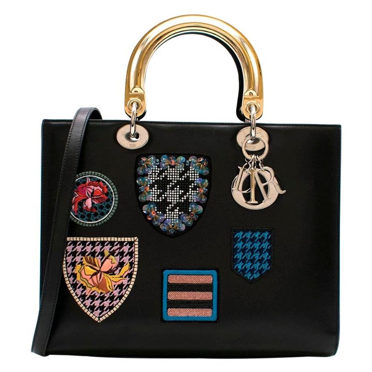Dior Black Lady Dior Patch Embellished Tote Bag For Sale at 1stDibs
