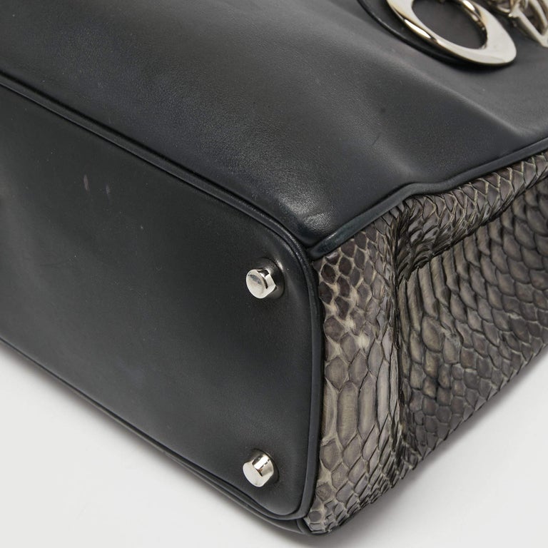 Dior Black Leather And Python Medium Diorissimo Shopper Tote For Sale ...