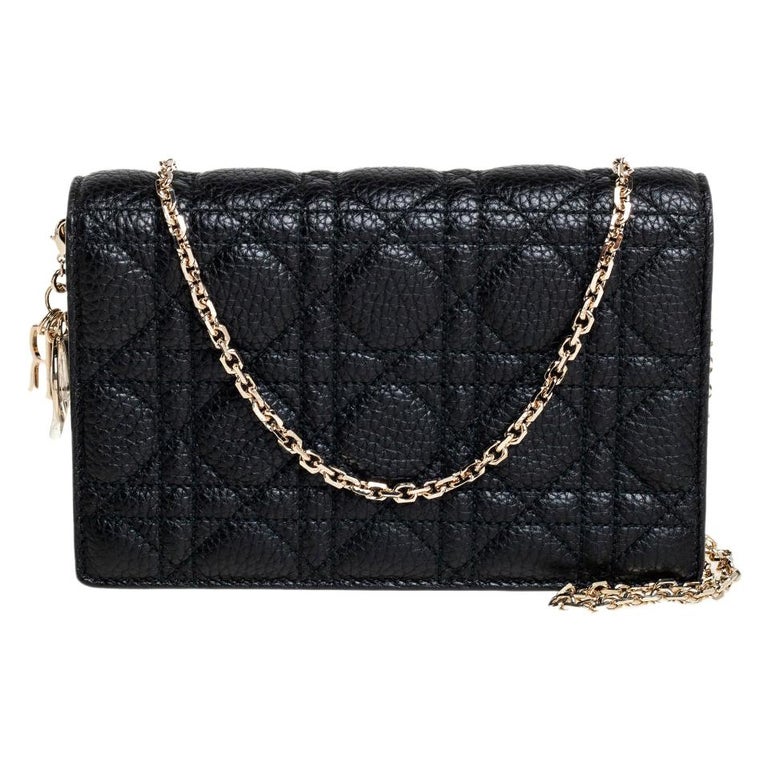 Dior Black Leather Cannage Leather Wallet on Chain at 1stDibs