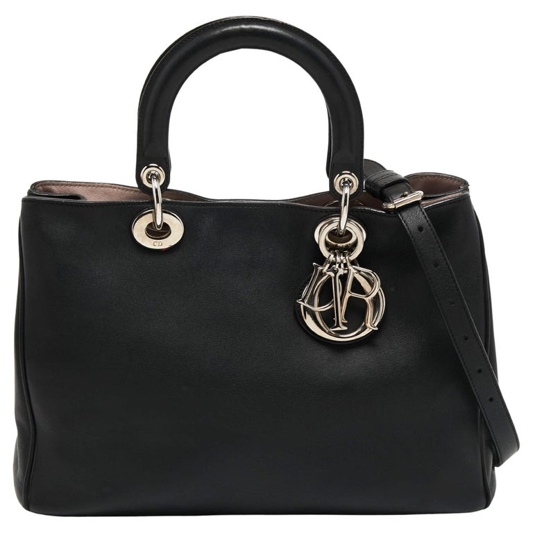 Dior Black Leather Medium Diorissimo Tote For Sale at 1stDibs