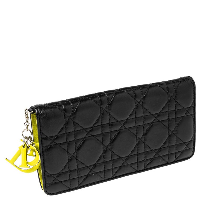 Dior Black/Neon Green Quilted Leather Lady Dior Bifold Long Wallet at ...