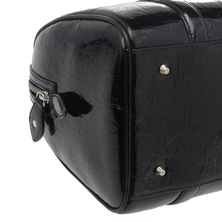Dior Black Oblique Monogram Patent Leather Boston Bag at 1stDibs