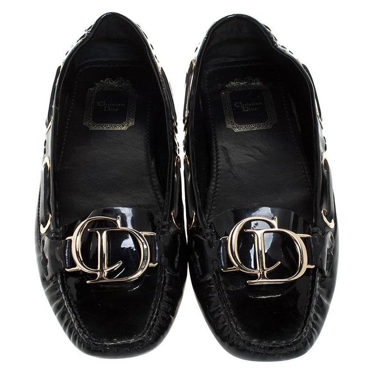 Dior Black Patent Leather CD Logo Slip On Loafers Size 37 at 1stDibs