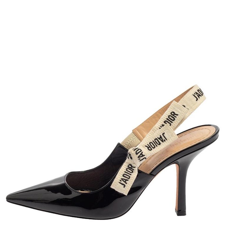 Dior Black Patent Leather J'Adior Slingback Sandals Size 38.5 at 1stDibs