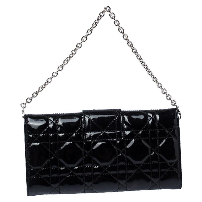 Dior Black Patent Leather Miss Dior Chain Clutch at 1stDibs
