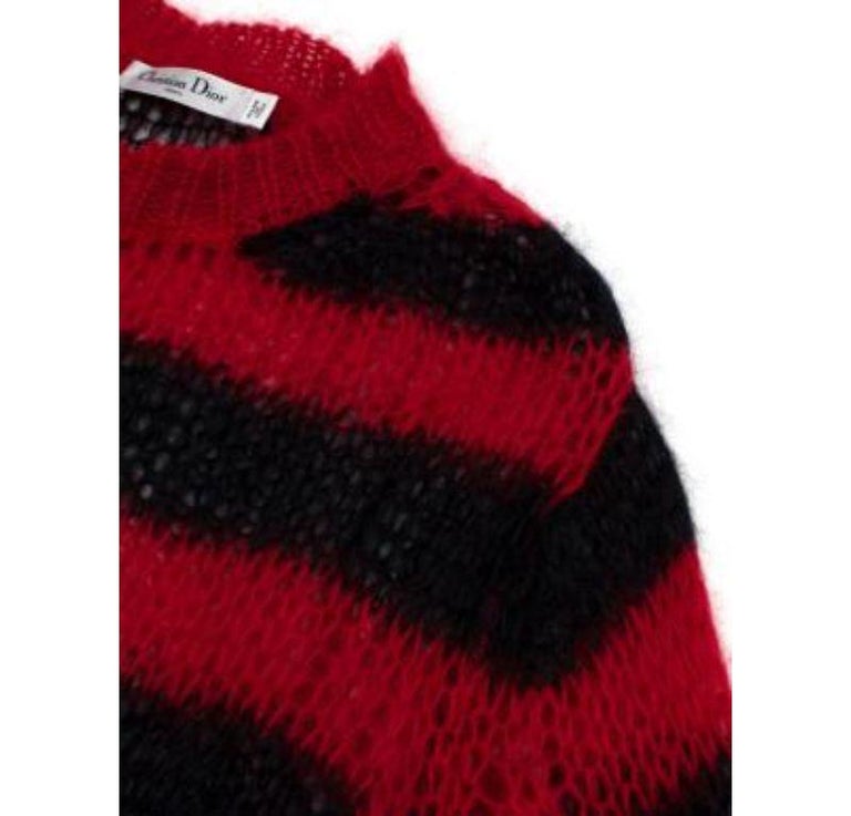 Dior Black and Red Stripe Loose Knit Mohair Jumper For Sale at 1stDibs