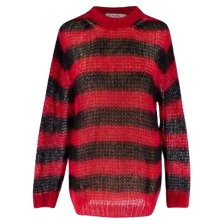 Dior Black and Red Stripe Loose Knit Mohair Jumper For Sale at 1stDibs