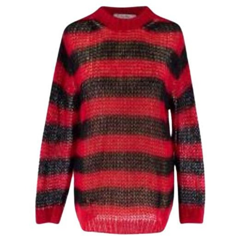 Dior Black and Red Stripe Loose Knit Mohair Jumper For Sale at 1stDibs