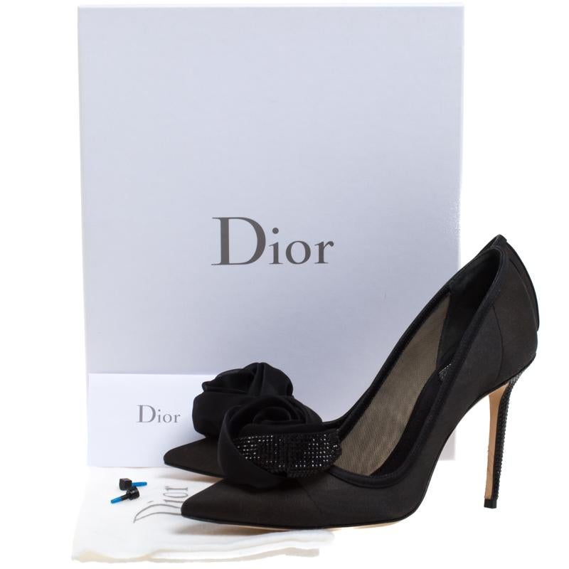 Dior Black Silk Midnight Garden Embellished Rosette Pointed Toe Pumps ...