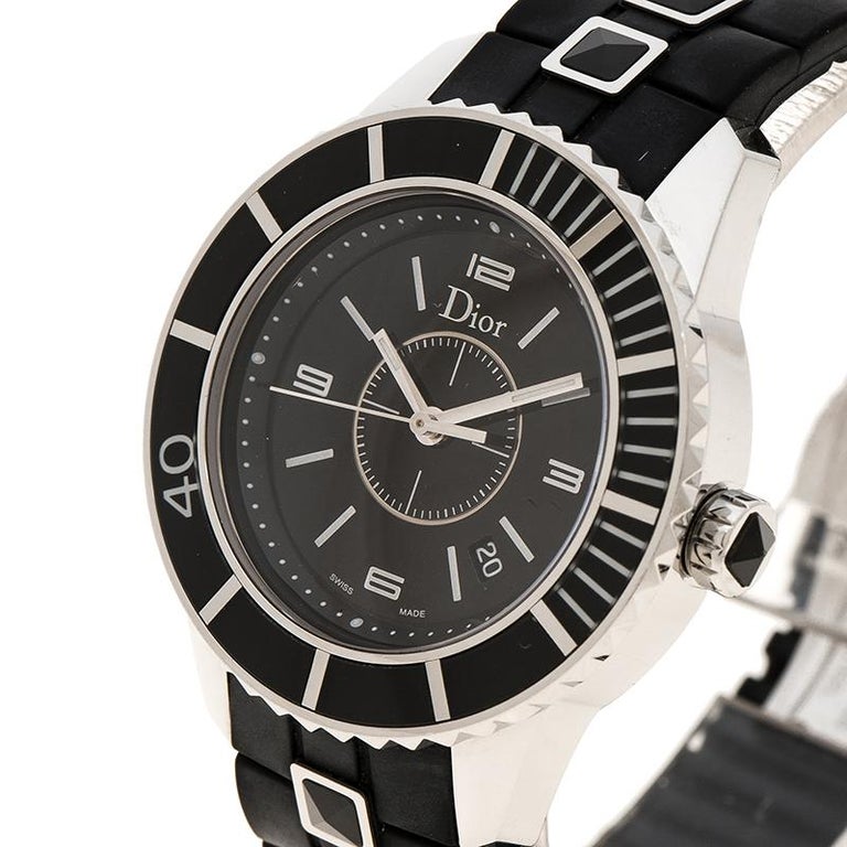 Dior Black Stainless Steel Christal Women's Wristwatch 33MM For Sale at ...