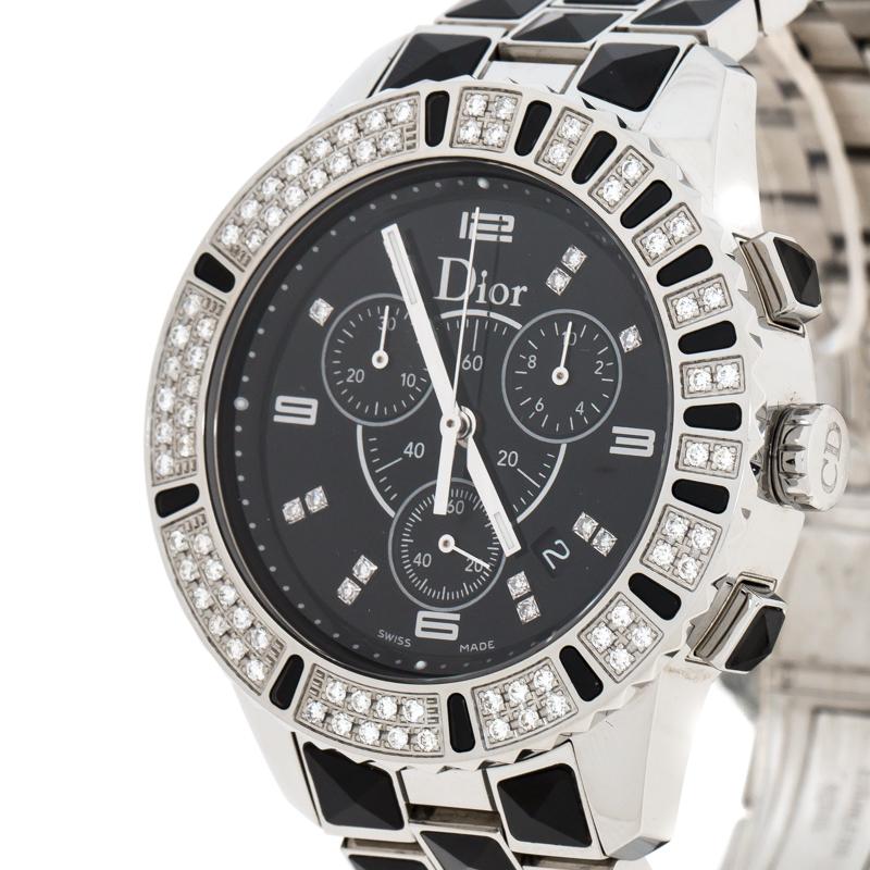 Dior Black Stainless Steel Diamonds Christal CD11431C-V Women's ...
