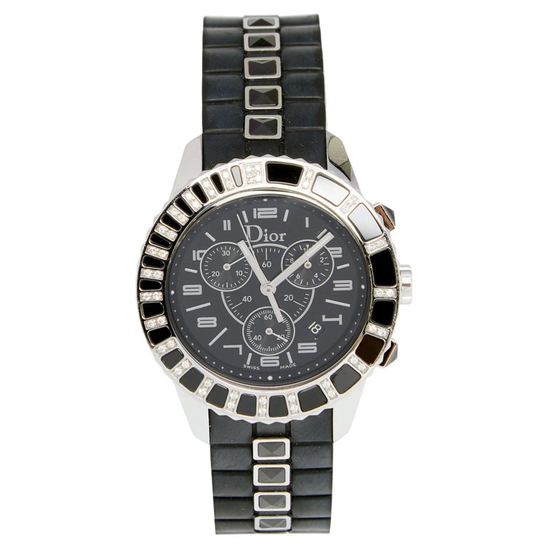 Dior Black Stainless Steel Rubber Diamond Christal Women's Wristwatch ...