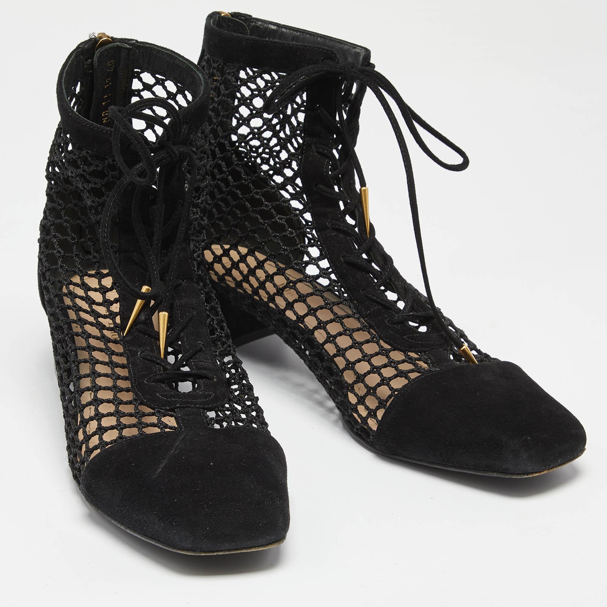 Dior Black Suede and Mesh Naughtily-D Mesh Ankle Boots Size 40 at 1stDibs