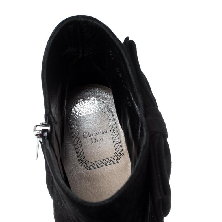 Dior Black Suede Bow Detail Platform Ankle Boots Size 40 For Sale at ...