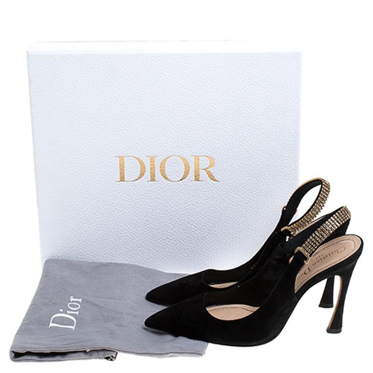 Dior Black Suede Crystal Embellished Slingback Sandals Size 37 at ...