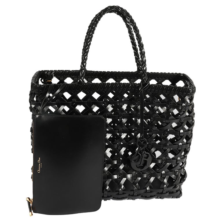 Dior Black Woven Leather Large Lady Dior Bag For Sale at 1stDibs