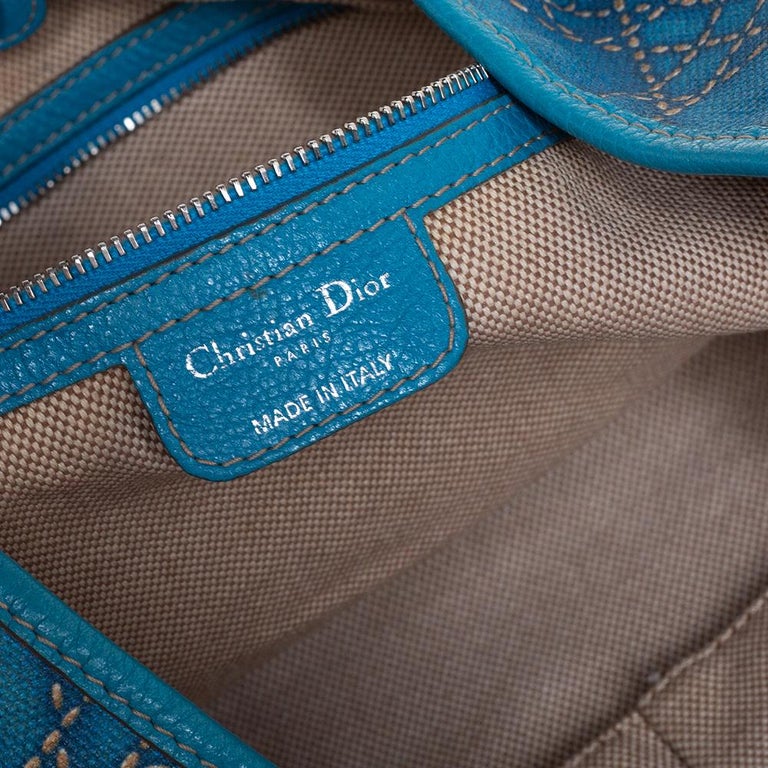 Dior Blue Cannage Print Coated Canvas and Leather Lady Dior Tote at 1stDibs