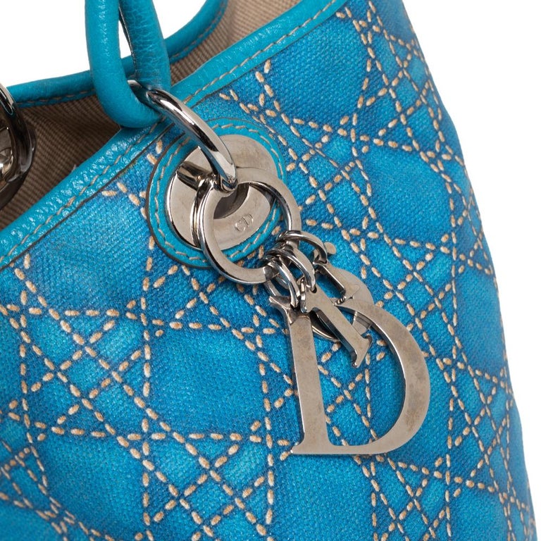 Dior Blue Cannage Print Coated Canvas and Leather Lady Dior Tote at 1stDibs