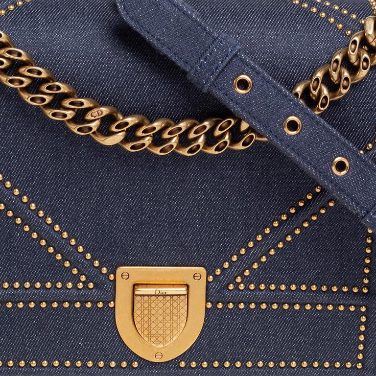 Dior Blue Denim Studded Medium Diorama Flap Shoulder Bag at 1stDibs