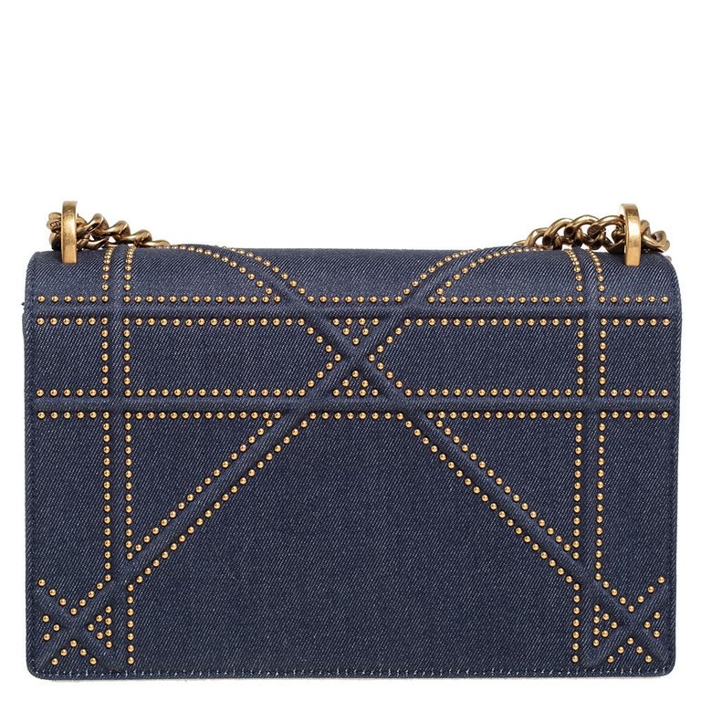Dior Blue Denim Studded Medium Diorama Flap Shoulder Bag at 1stDibs