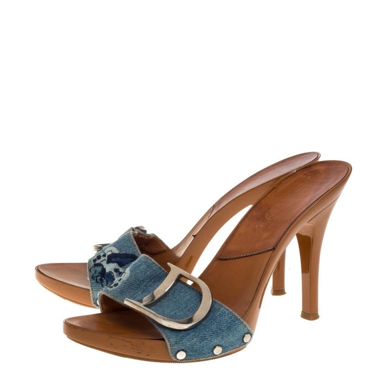Dior Blue Embroidered Denim Fabric Clog Sandals Size 37 at 1stDibs ...