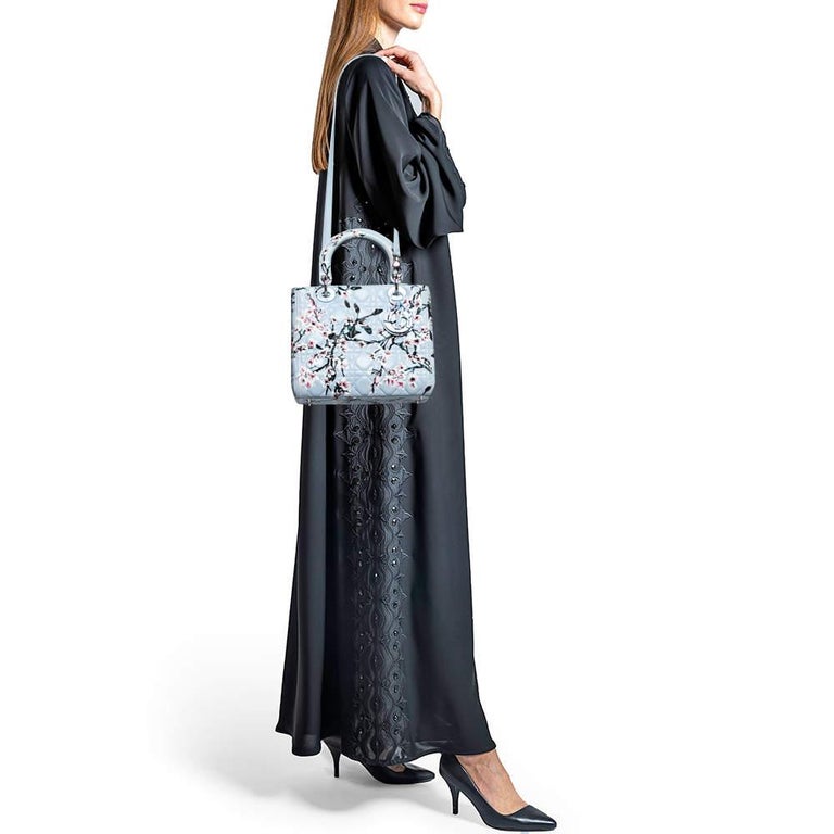 Dior Blue Floral Print Leather Medium Lady Dior Tote For Sale at 1stDibs