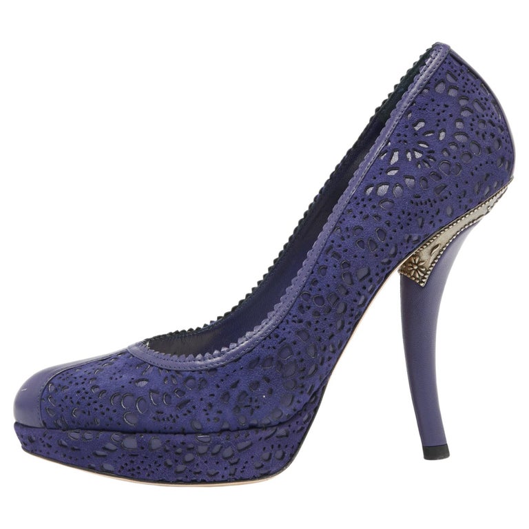 Dior Blue Laser-Cut Suede and Leather Dior Byz Platform Pumps Size 36.5 ...