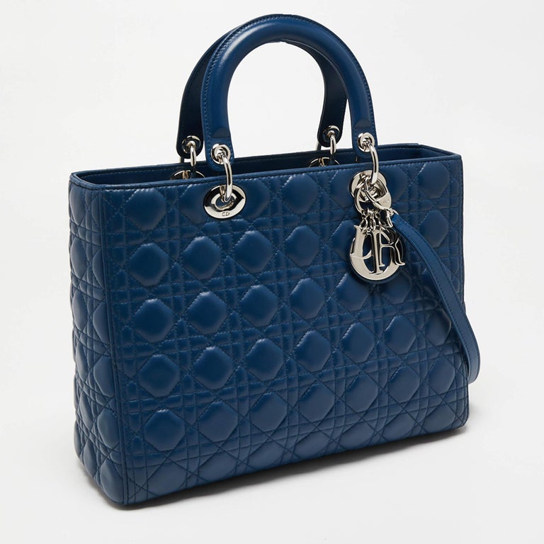 Dior Blue Leather Large Lady Dior Tote at 1stDibs