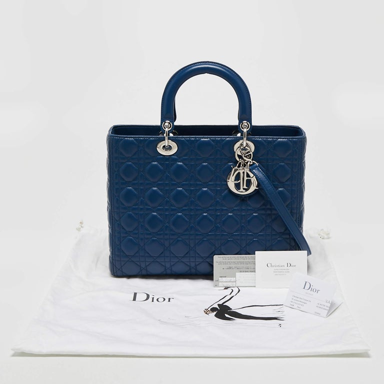 Dior Blue Leather Large Lady Dior Tote at 1stDibs