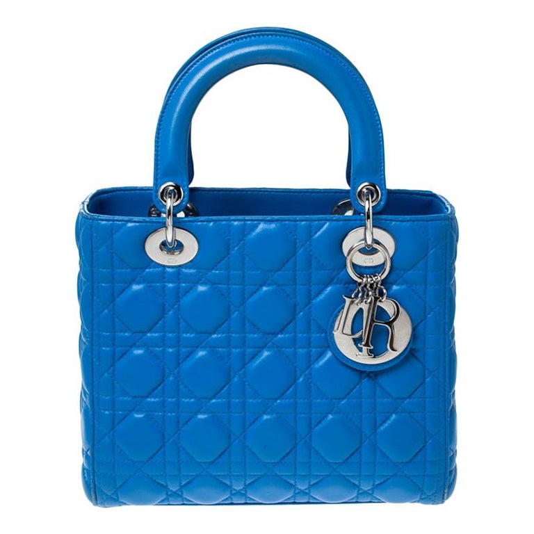 Dior Blue Leather Medium Lady Dior Tote For Sale at 1stDibs