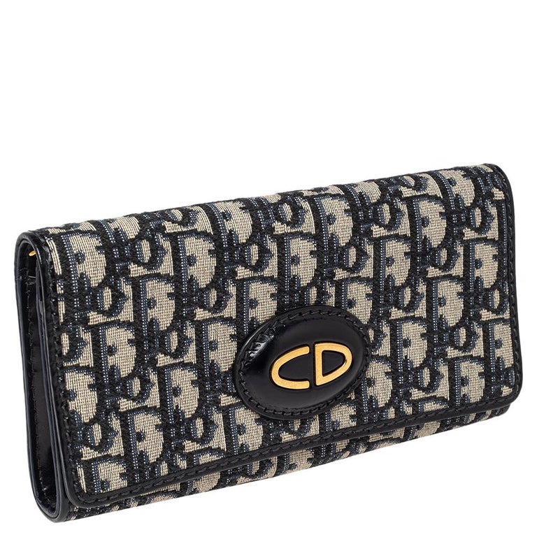 Dior Blue Oblique Canvas and Leather Flap Wallet On Chain at 1stDibs