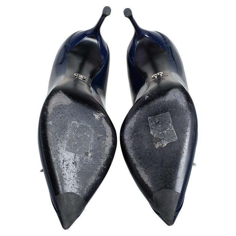 Dior Blue Patent Leather Crystal Embellished Pointed Toe Pumps Size 37 ...