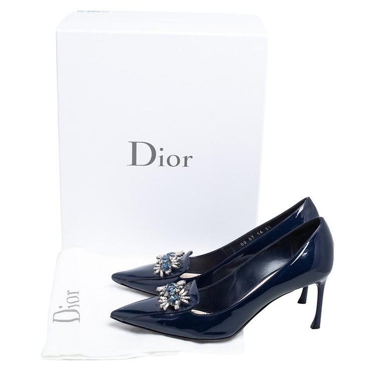 Dior Blue Patent Leather Crystal Embellished Pointed Toe Pumps Size 37 ...