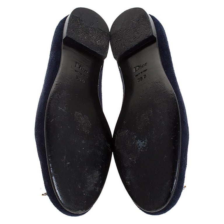 Dior Blue Suede Butterfly Embellished Smoking Slippers Size 38 at 1stDibs