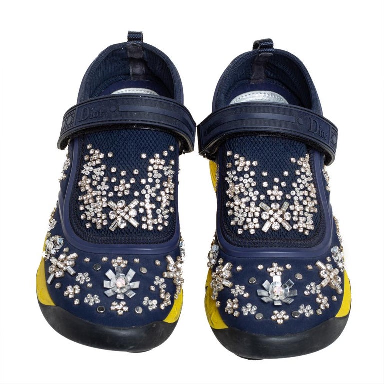 Dior Blue/Yellow Rubber And Fabric Fusion Sneaker Size 37.5 at 1stDibs