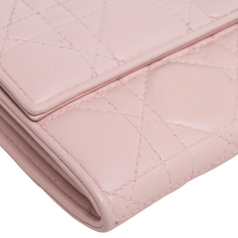 Dior Blush Pink Cannage Leather Lady Dior Wallet On Chain at 1stDibs