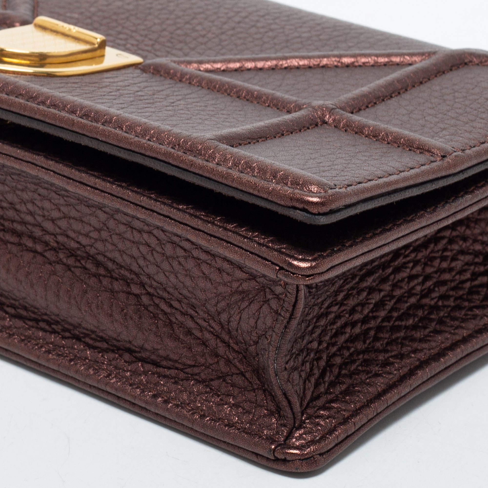 Dior Bronze Leather Diorama Top Handle Bag at 1stDibs