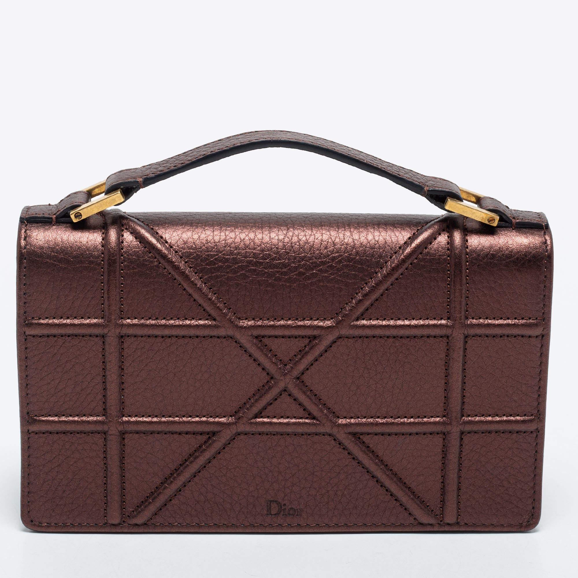 Dior Bronze Leather Diorama Top Handle Bag at 1stDibs